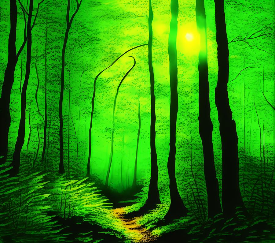 Forest Surrounded by Dense Trees, Generative AI Illustration Digital Art by Miroslav Nemecek ...