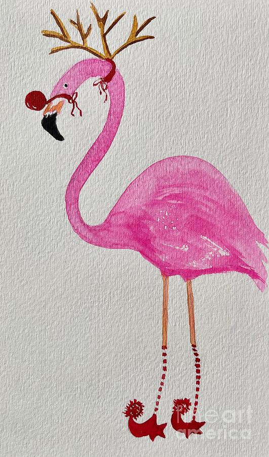Fred the Reindeer Flamingo 22C-1 Painting by Bobbin Salisbury - Fine ...