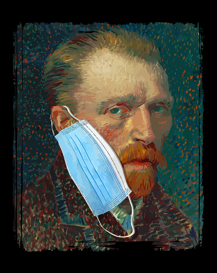 Funny Van Gogh Meme Wearing A Face Mask Social Distancing Long Sleeve T Shirt Digital Art By