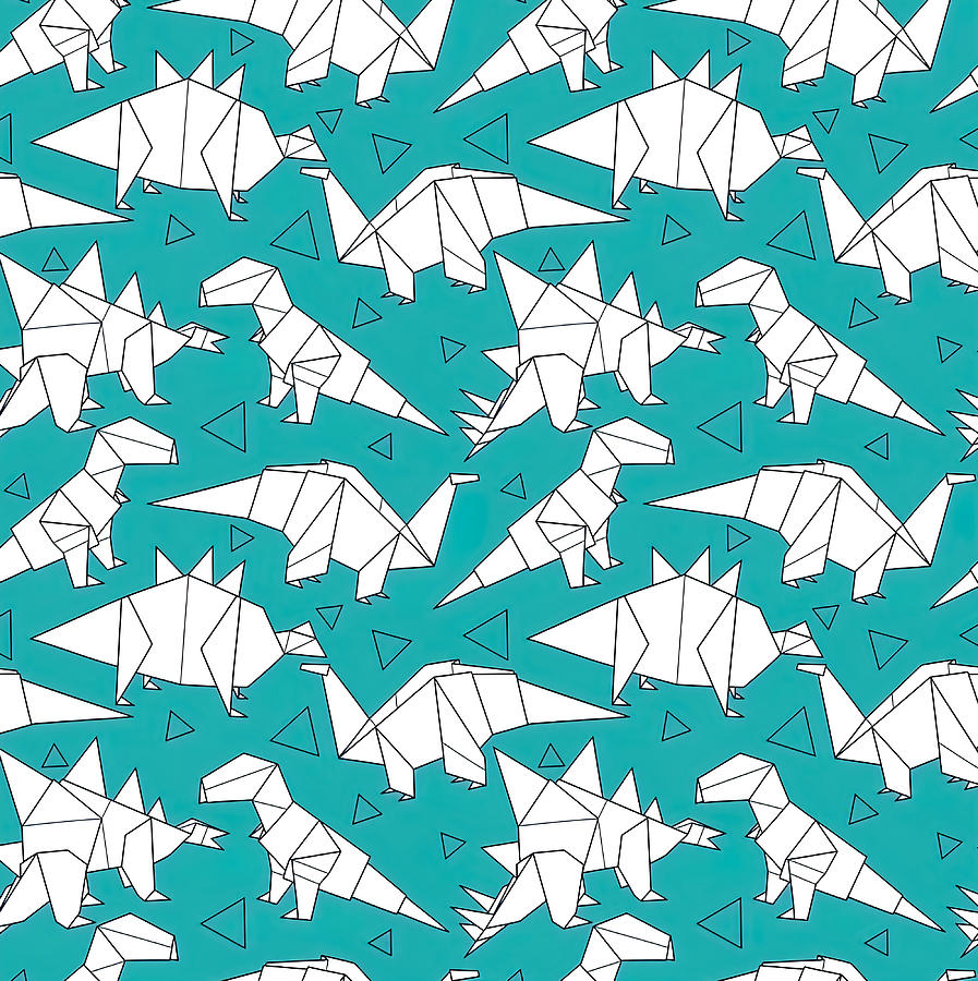 Geometric Dinosaur Seamless Pattern Dinosaur 70s Painting by Shaw ...