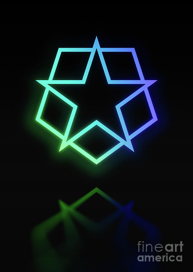 Geometric Glyph and Sigil Art Neon Shadowy Blue and Green n.0780 ...