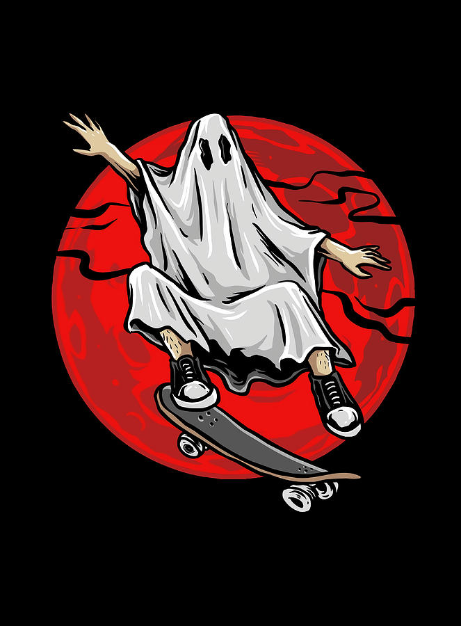 Ghost Skateboarder Poster humor Painting by Julie Joshua - Fine Art America
