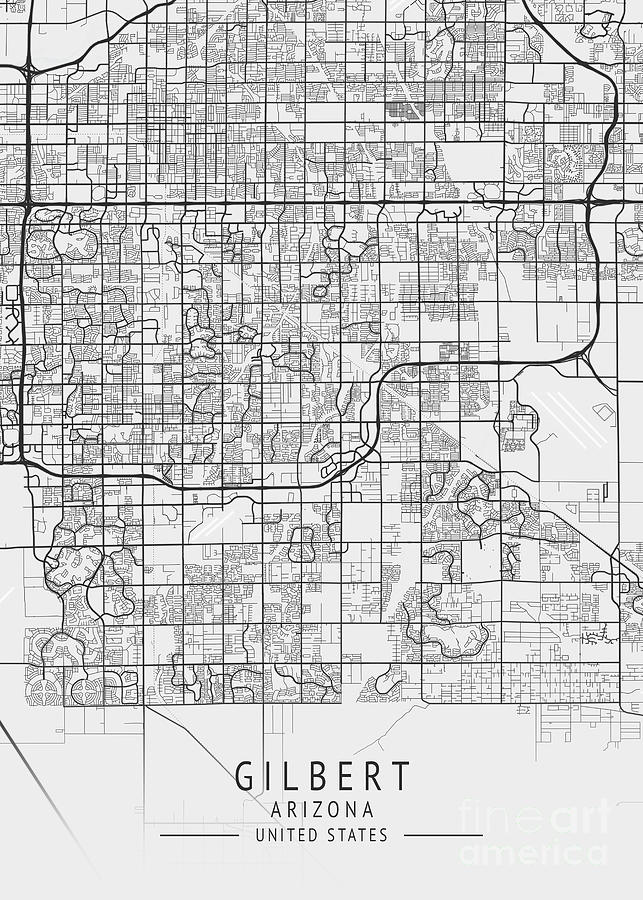 Gilbert - Arizona US Gray City Map Digital Art by Tien Stencil - Fine ...