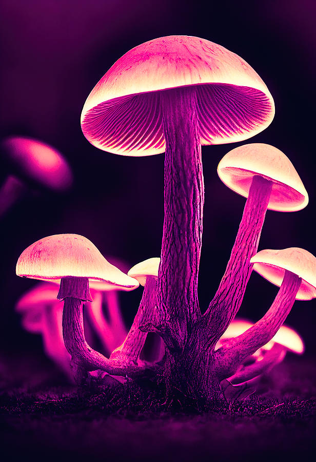 Glowing Mushrooms Mixed Media By Baambara Art Pixels