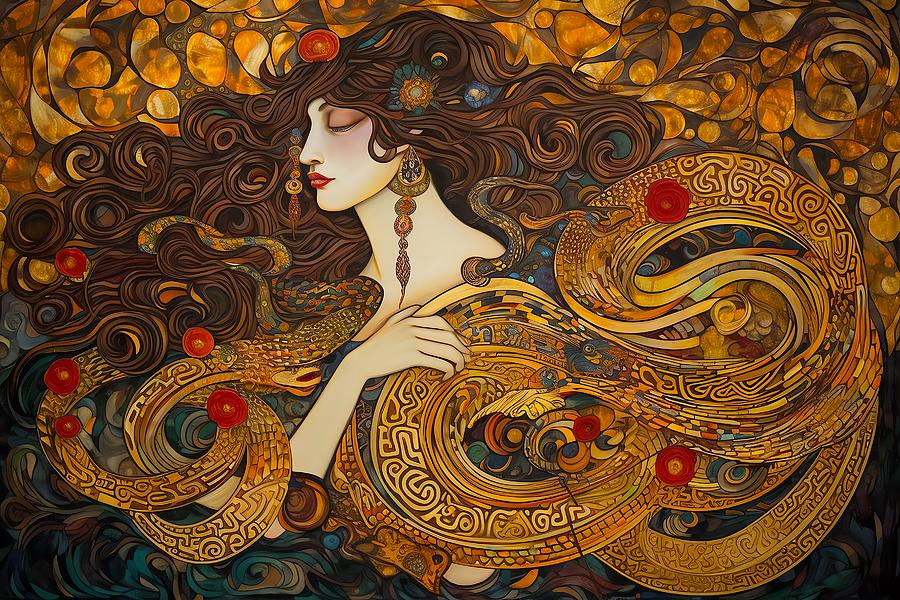 Gold Naiad - Gustav Klimt inspired oil painting Painting by Bebi Chic ...