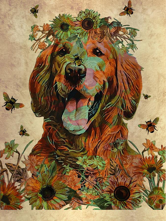 Golden Retriever Goldie Dog Sunflower Golden Retriever With Bee Funny Hippie Golden Retrievers ...