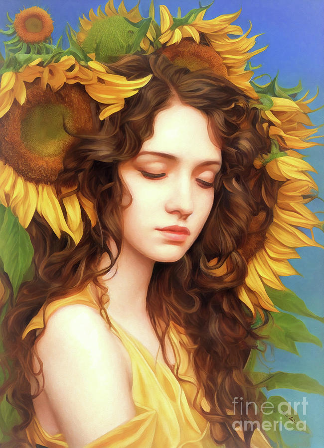 Golden Sunflower Goddess Digital Art by Tina LeCour - Fine Art America