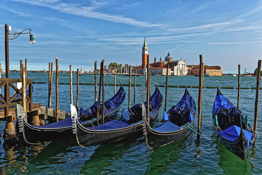 Gondolas with San Giorgio di Maggiore Church Photograph by Vladimir ...