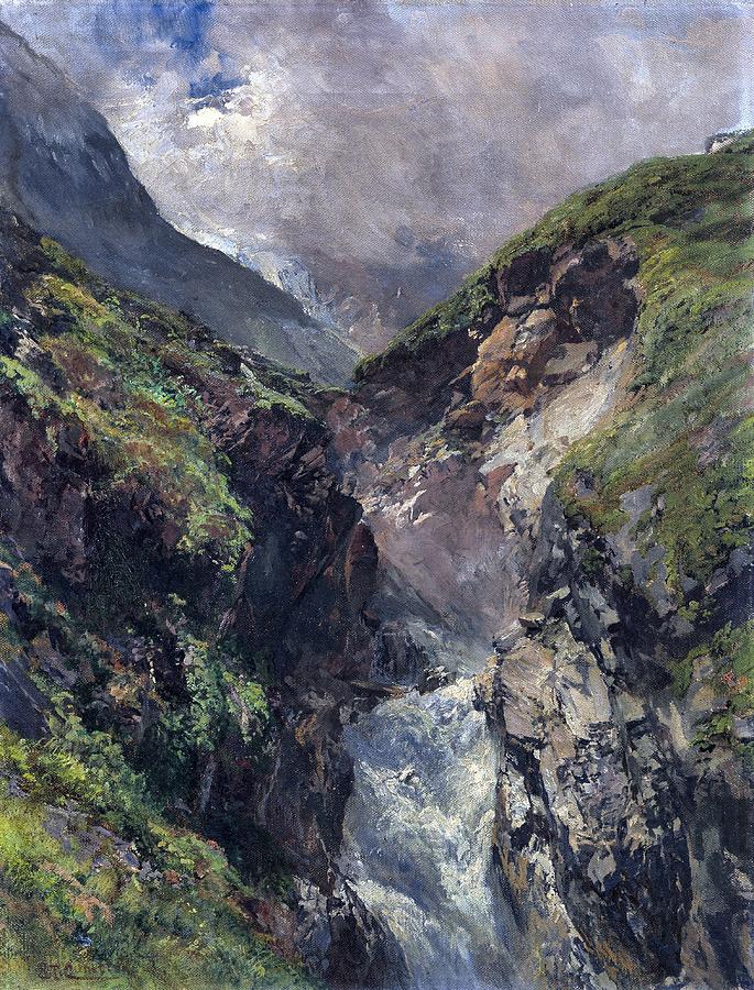 Gorge with thundering waterfall EDWARD THEODORE COMPTON Approx 1880 ...