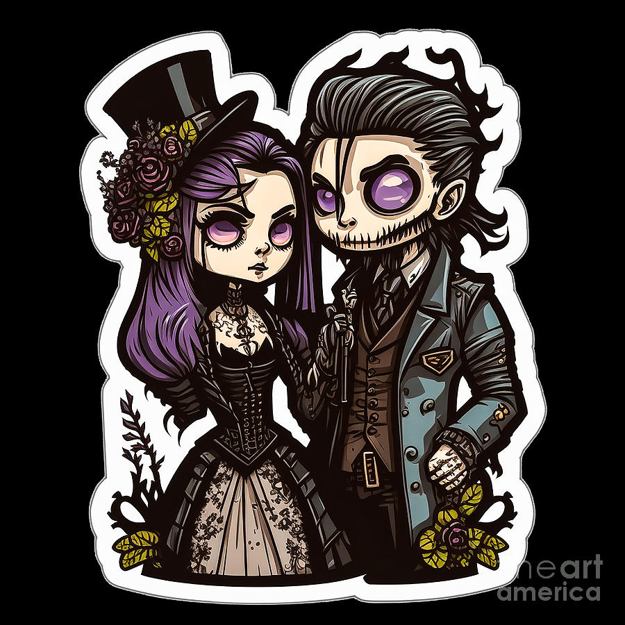 Gothic Cartoon Couple Sticker Digital Art By John Lutheran Fine Art America