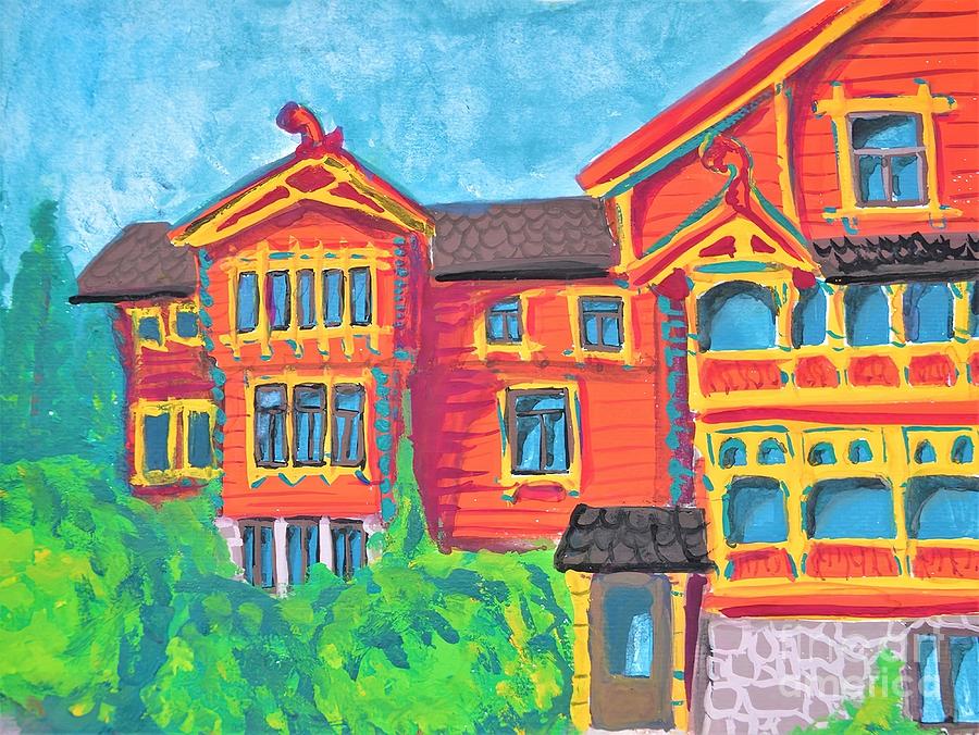 Gouache painting of a building in Norway Painting by Lee Jasmine - Fine Art America