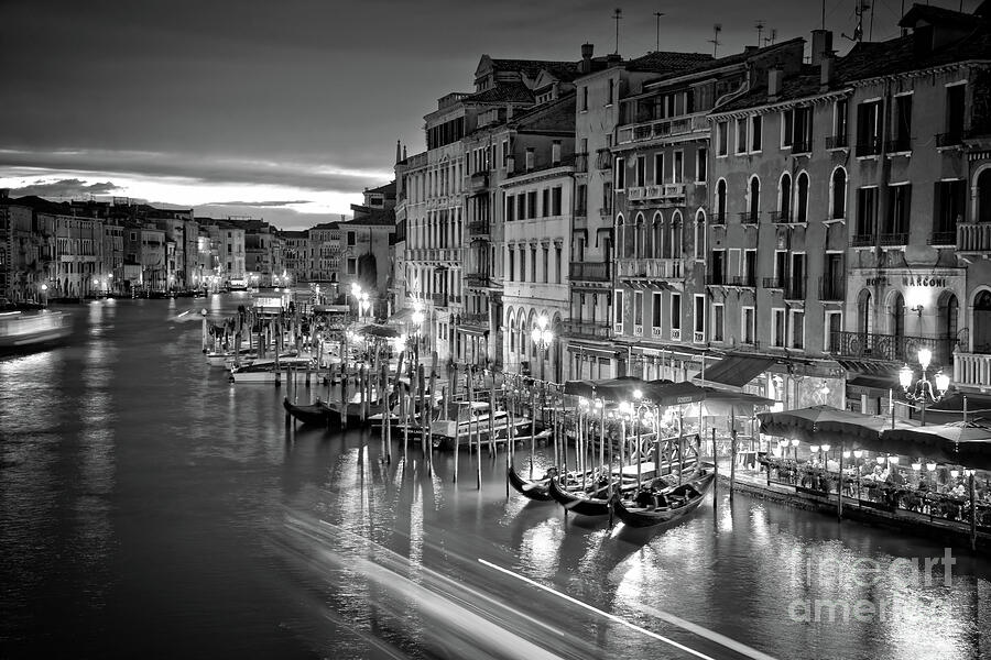 Grand canal of Venice at night, black and white Photograph by ...