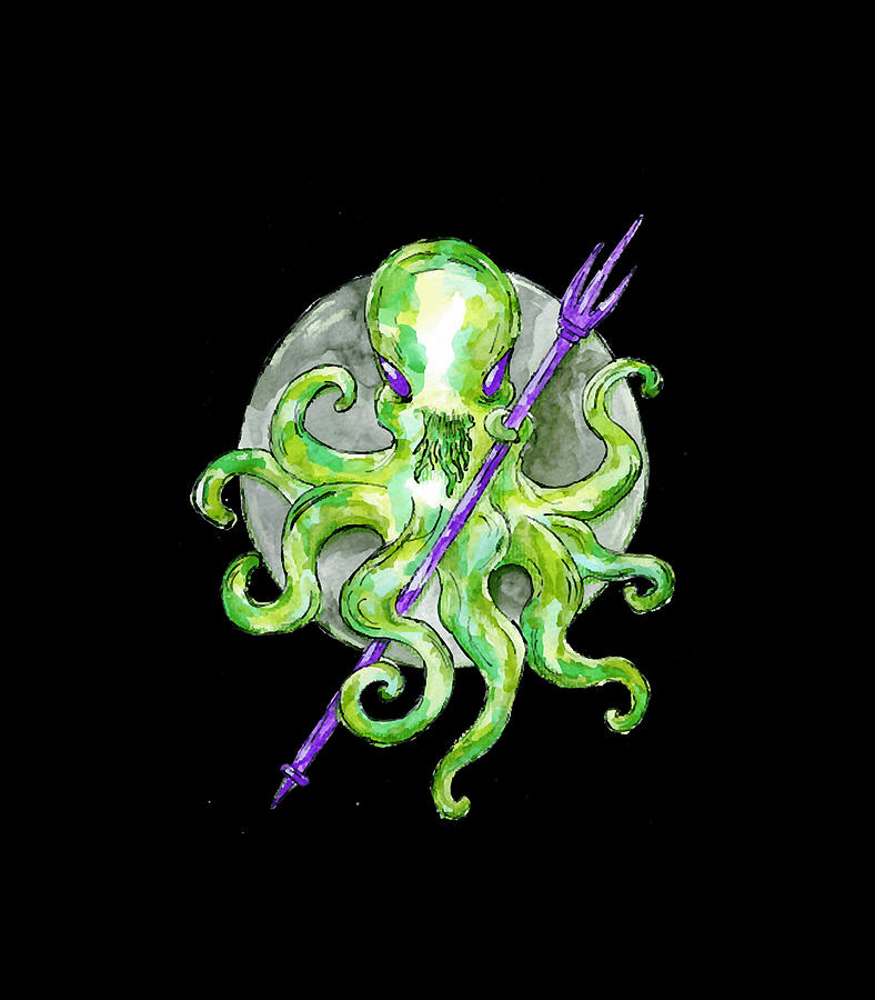 Green Octopus with Purple Trident Digital Art by Green Octopus with ...