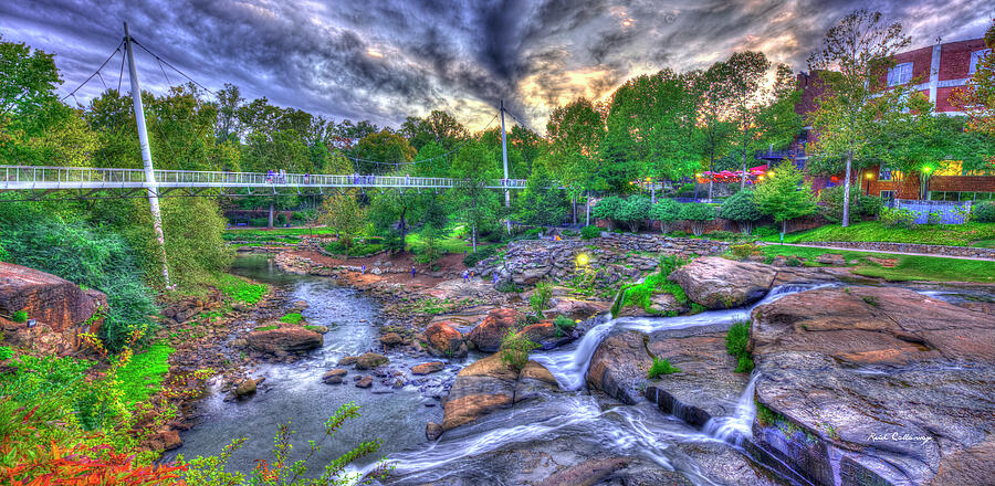 Greenville SC Liberty Bridge Sunset Panorama Reedy River Falls Park Landscape Architectural Art ...