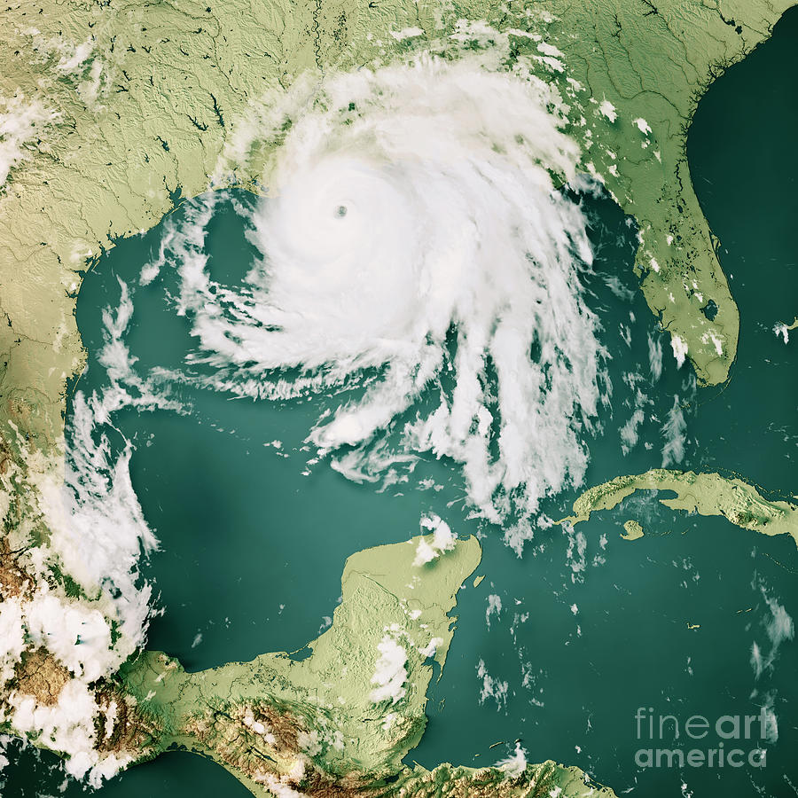 Gulf Of Mexico Cloud Map Hurricane Ida 3D Render Color Digital Art by Frank Ramspott - Fine Art ...