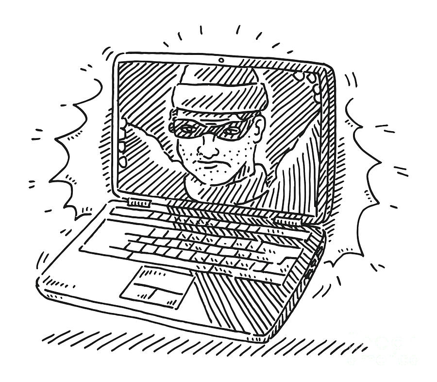 Hacker Attack Laptop Computer Drawing Drawing by Frank Ramspott - Fine ...