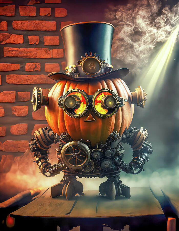Halloween Pumpkin - AI Generated - Steampunked 2 Photograph by Steve ...