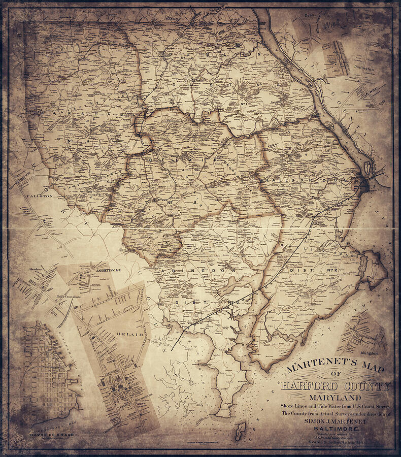 Harford County Maryland Vintage Historical Map 1878 Sepia Photograph by ...