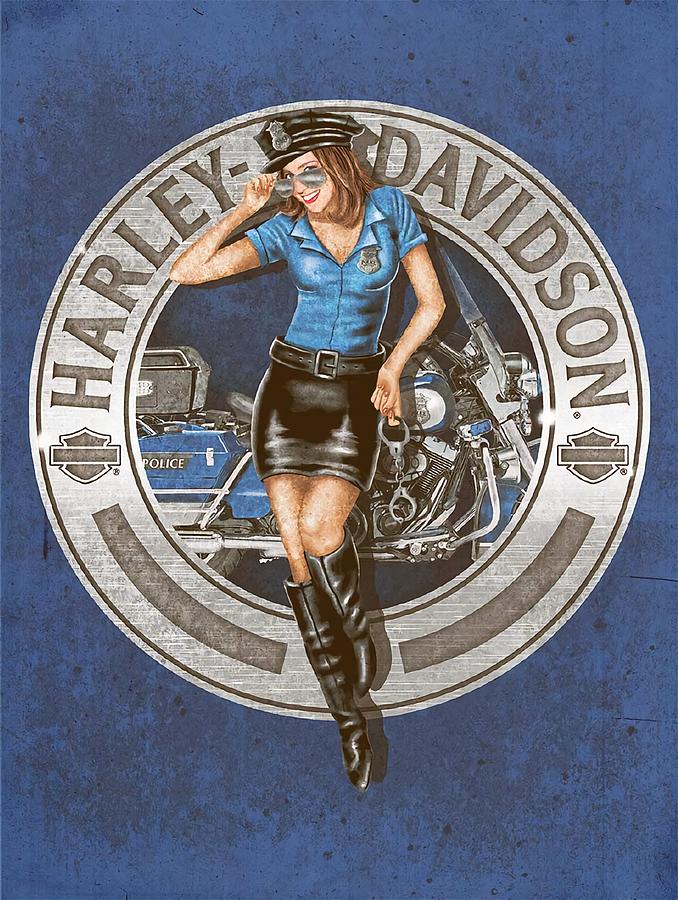 Harley Davidson Motorcycles Pinup Babe Cop Police Officer MGS289 Digital Art by Cody Cookston ...