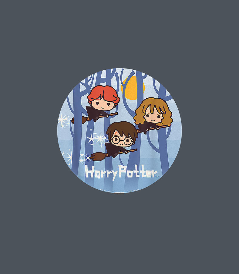 Harry Potter Chibi Trio Flying On Broomsticks chri Digital Art by ...