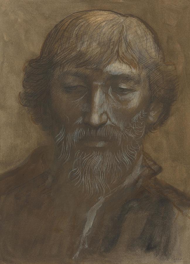 Head of a Man Full Face art Drawing by Alphonse Legros French - Fine ...