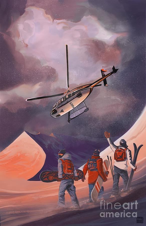 Heliski Painting by Lee Jasmine - Fine Art America