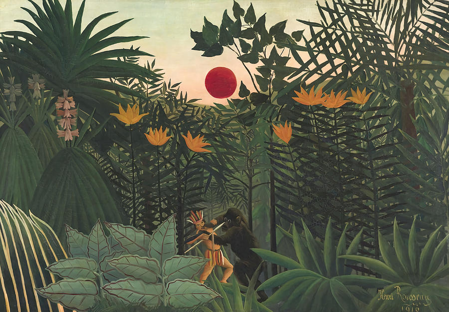 Henri Rousseau American Indian Struggling with a Painting by Hughes ...