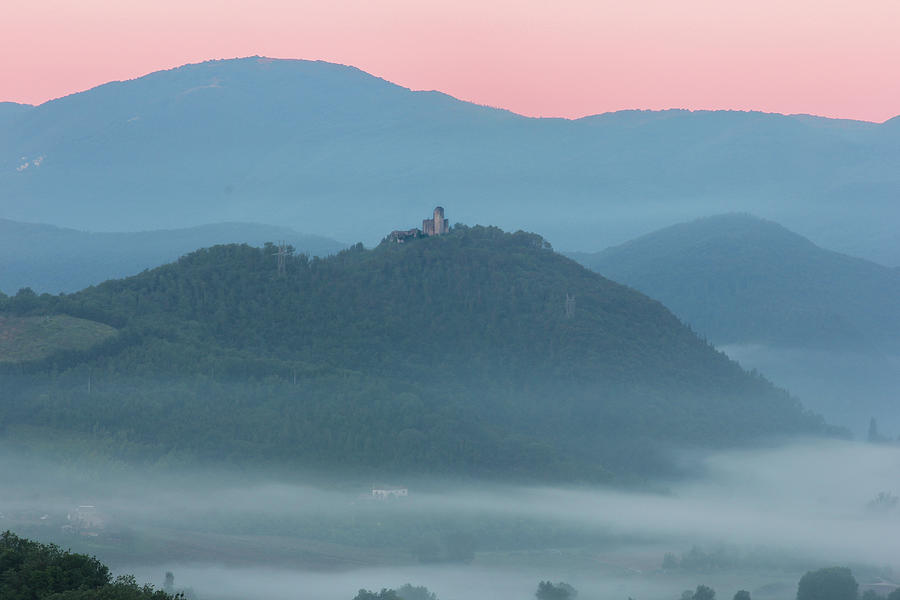 Hilltop castle surrounded by early morning mist Photograph by Kevin Hellon - Fine Art America