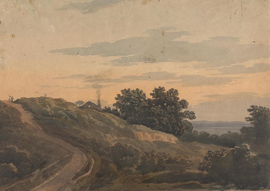 Hilly Landscape with House Path and Figures art Drawing by Thomas Sully ...
