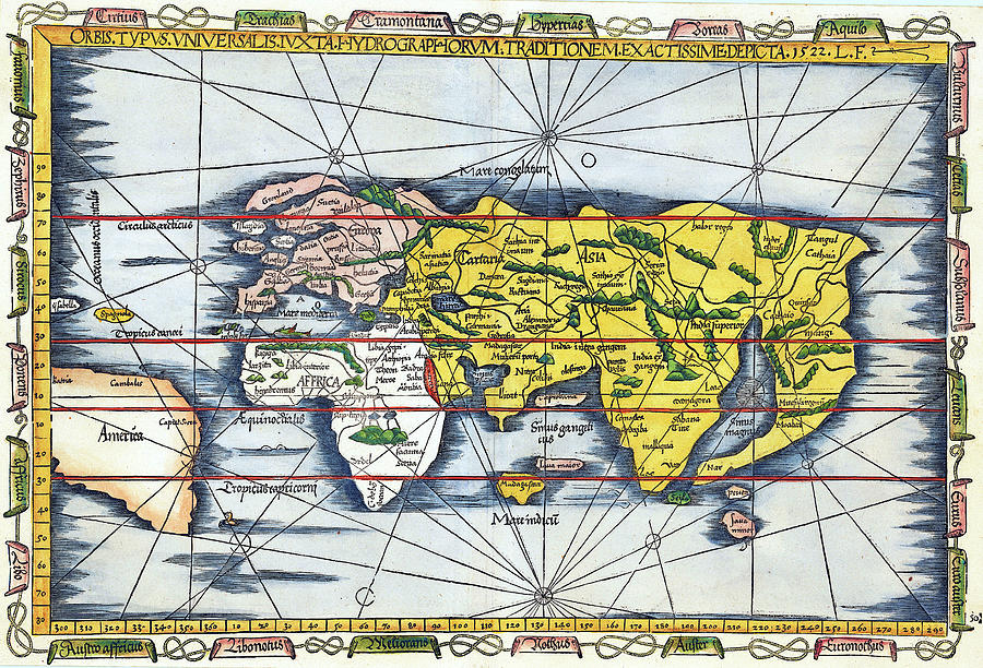 Historical Map of the World 1522 Mixed Media by Lorenz Fries | Pixels