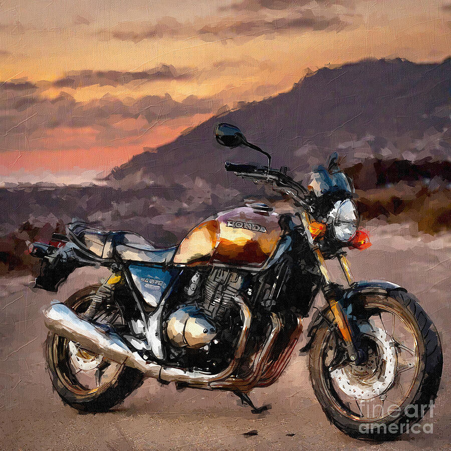 Honda Cb750 2017 New Motorcycle colors Bronze Exhaust Black Bike Painting by Edgar Dorice - Fine ...