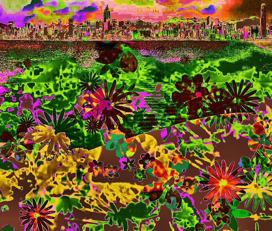 Hong Kong Skyline in Technicolor Digital Art by Steven Wollman | Pixels