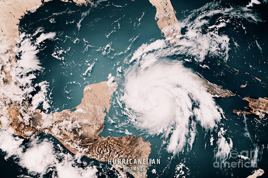 Hurricane Ian 2022 Cloud Map Caribbean Sea 3D Render Neutral Digital Art by Frank Ramspott - Pixels