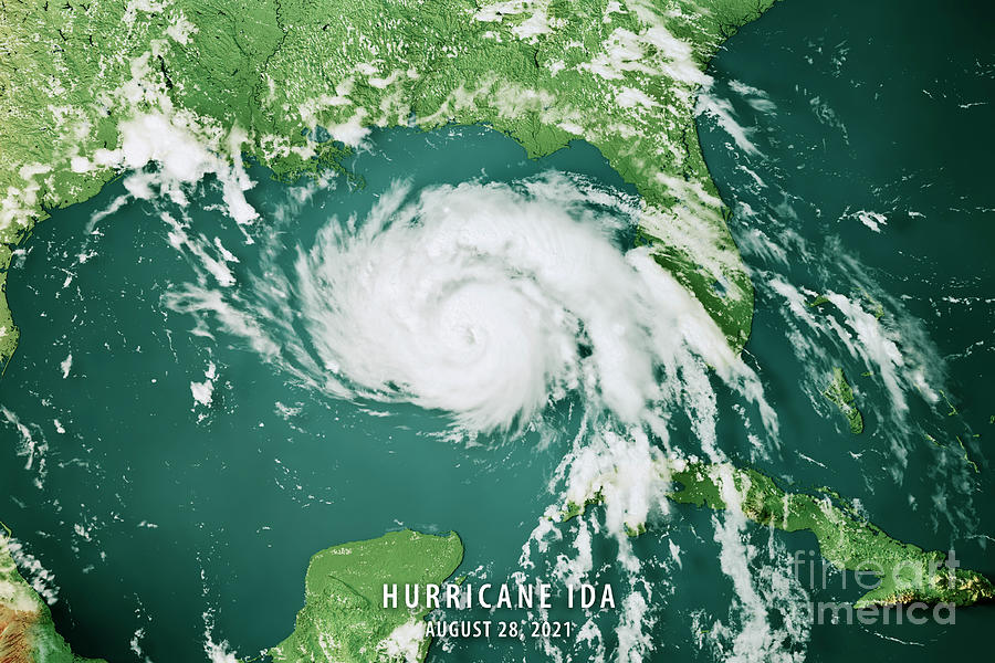 Hurricane Ida 2021 Topographic Map 3D Render Color Digital Art by Frank Ramspott - Fine Art America