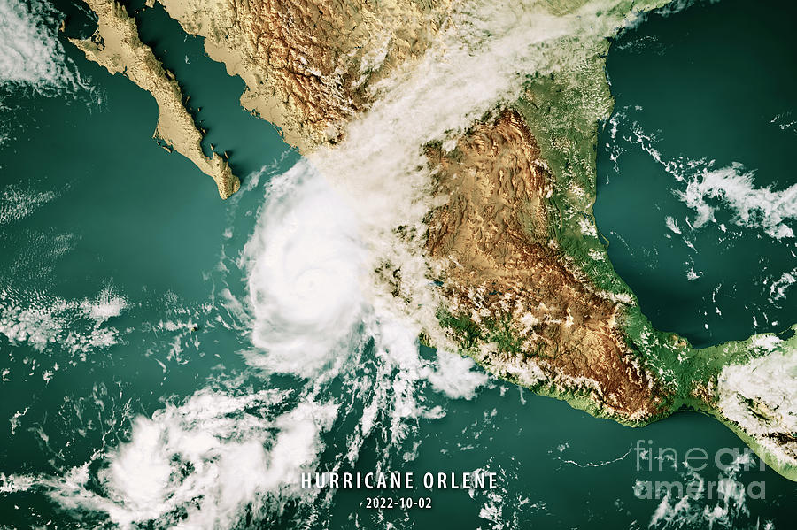 Hurricane Orlene 2022 Cloud Map Mexico 3D Render Color Digital Art by Frank Ramspott | Pixels