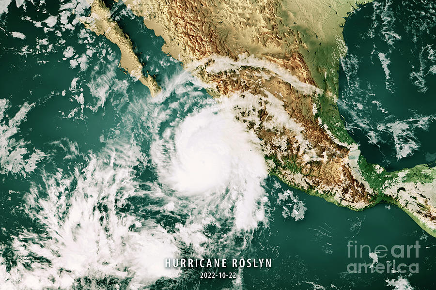 Hurricane Roslyn 2022 Cloud Map Mexico 3D Render Color Digital Art by Frank Ramspott - Fine Art ...