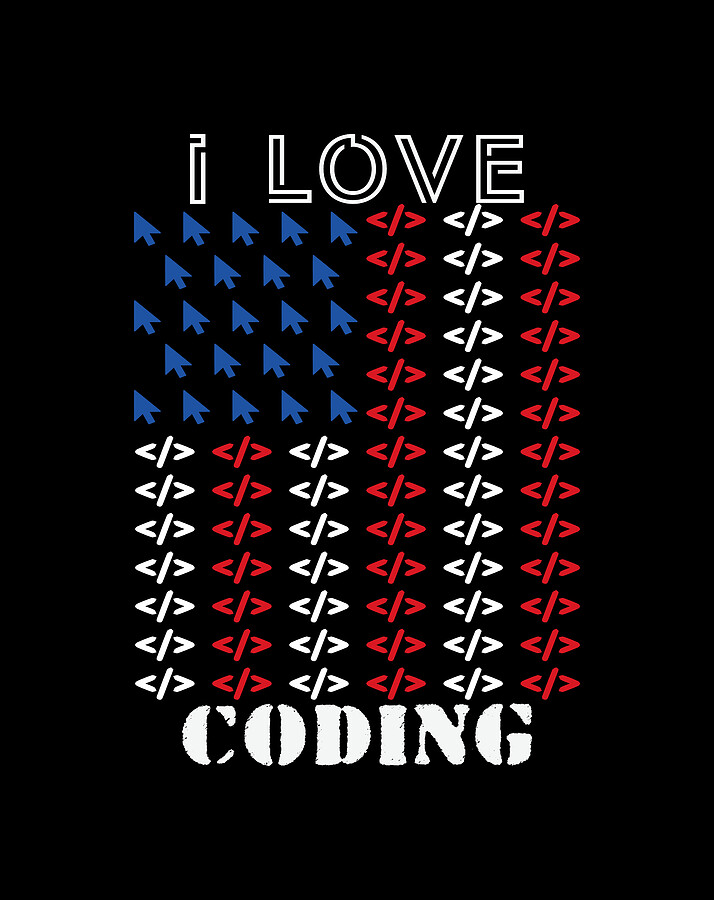 I Love Coding American Flag Web Developer Digital Art by Orgence ...