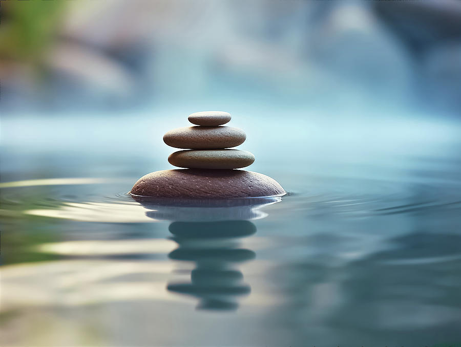IA illustration of zen stones floating on water Digital Art by Bombaert ...
