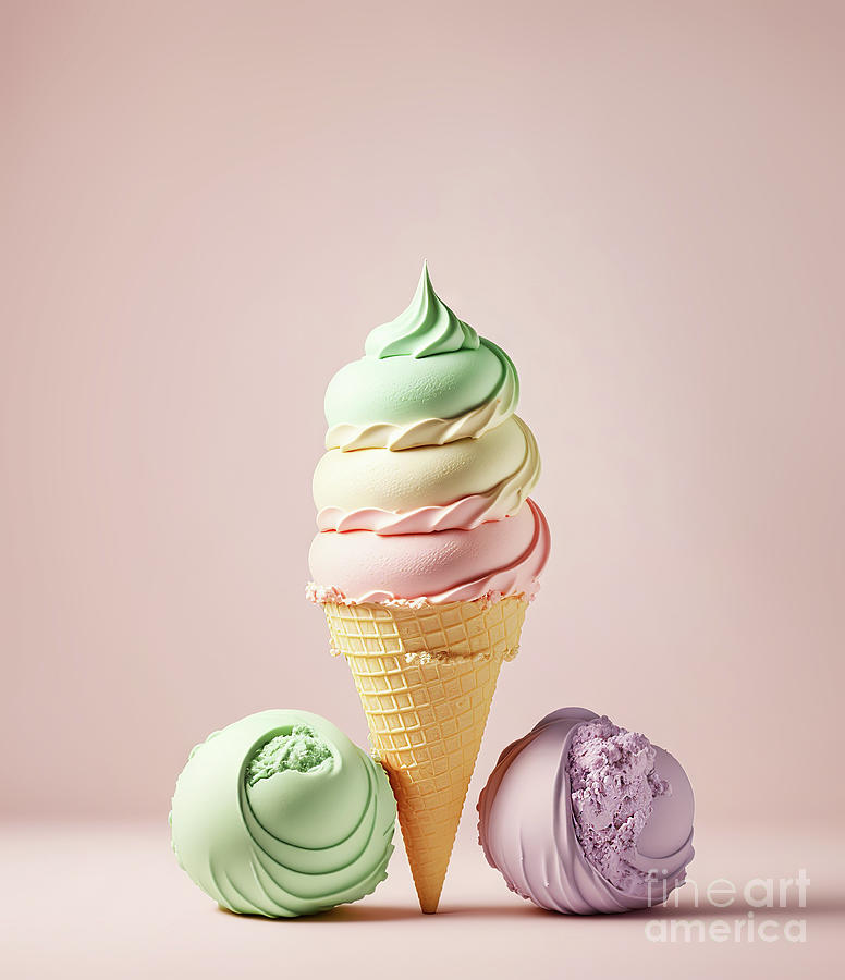 Ice cream in cone, pastel studio background. Generative AI Photograph ...