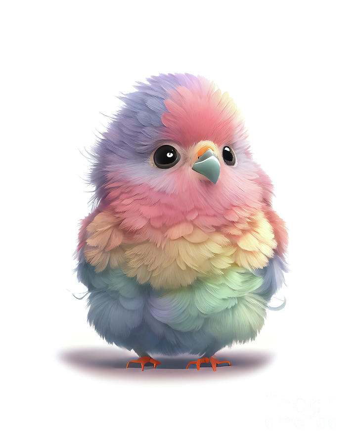 Illustration of Very Cute fluffy baby bird on grey background, AI ...
