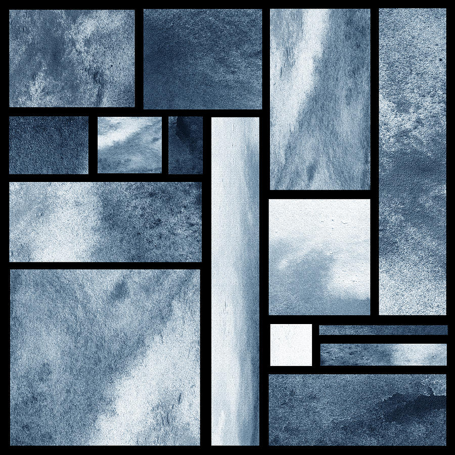 Indigo Blue Geometric Watercolor Decorative Blocks Squares Lines III ...