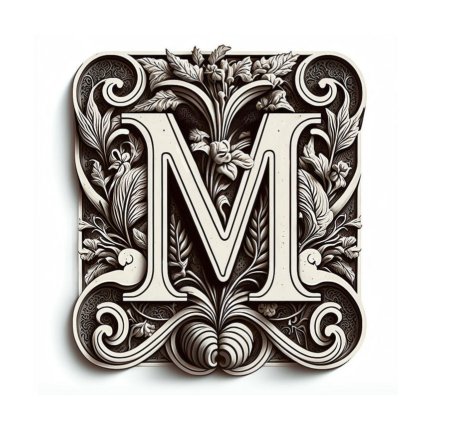 Initial Letter M Logo, ornate calligraphy alphabet Digital Art by ...