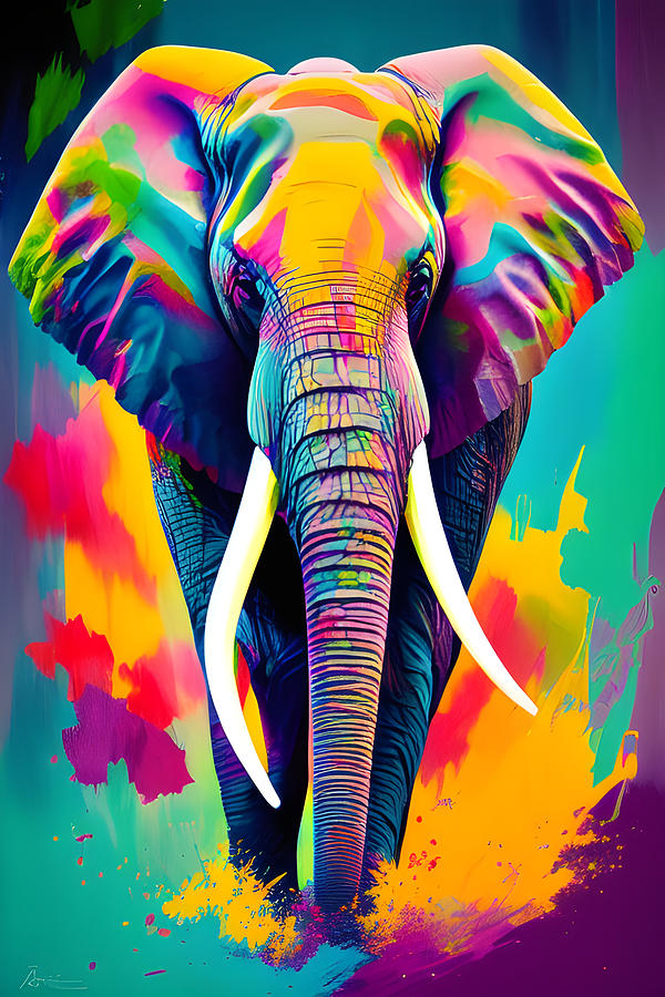 Intricate Colorful Elephant A Digital Oil Painting with a Realistic Touch Painting by Kodjo ...