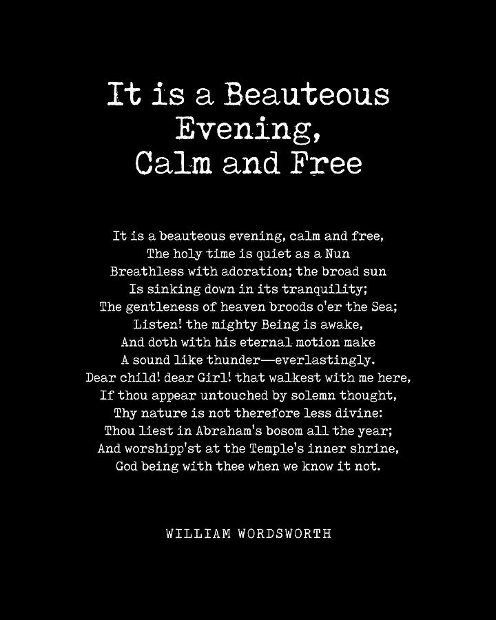 It is a Beauteous Evening - William Wordsworth Poem - Literature - Typewriter Print 2 - Black ...