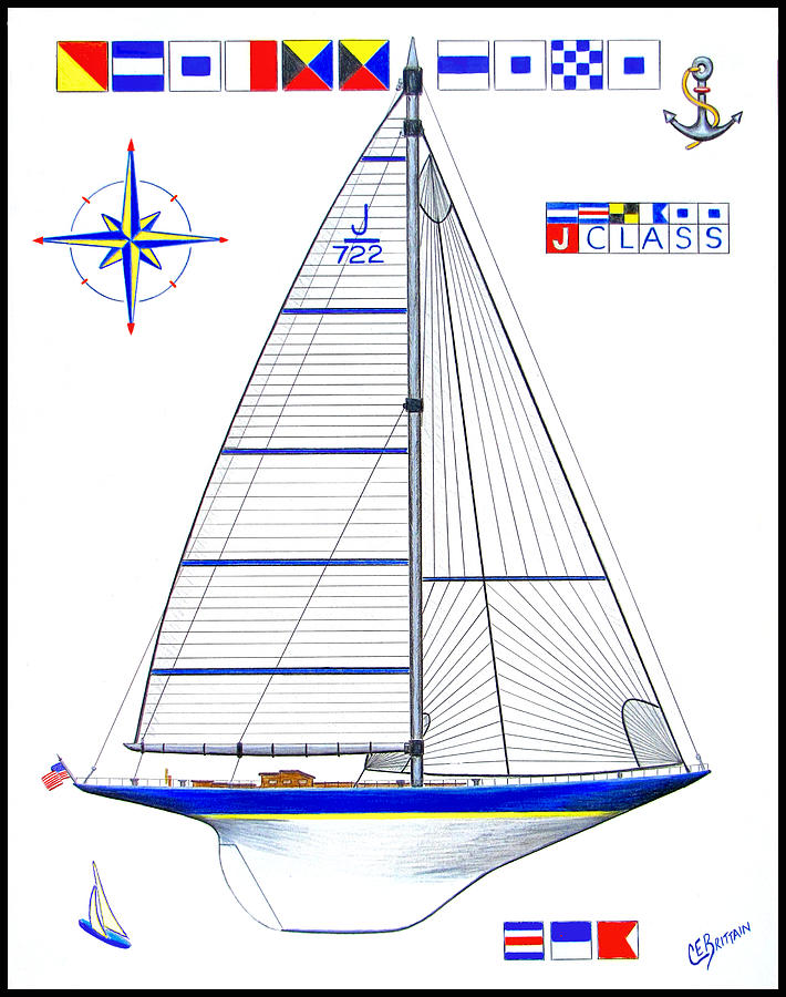 J Class Yacht Drawing By Chad Brittain Fine Art America