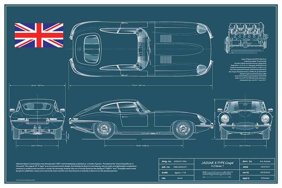 Jaguar E Type Blueplanprint Digital Art By Douglas Switzer Fine Art America