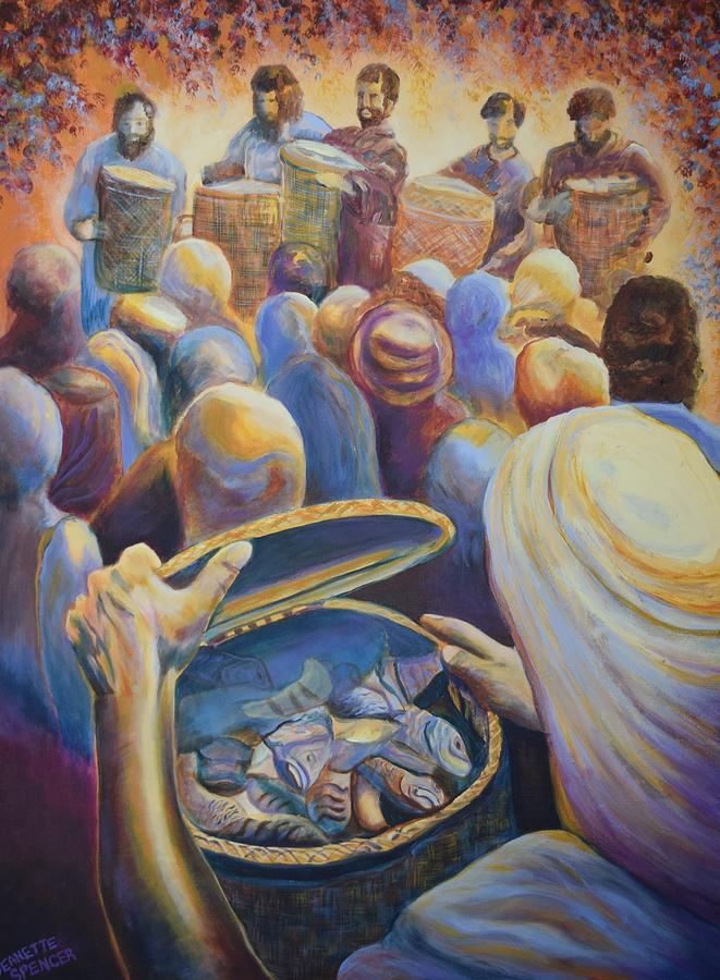 Jesus Miracle Loaves and Fish Painting by Jeanette Spencer - Pixels