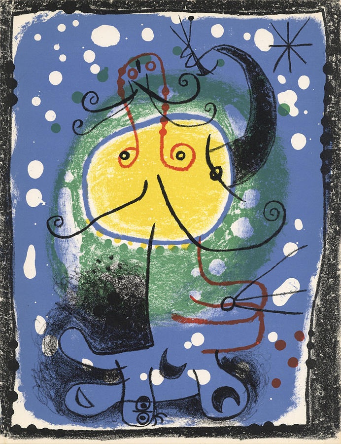 Joan Miro original lithograph Figure on a blue background Digital Art ...
