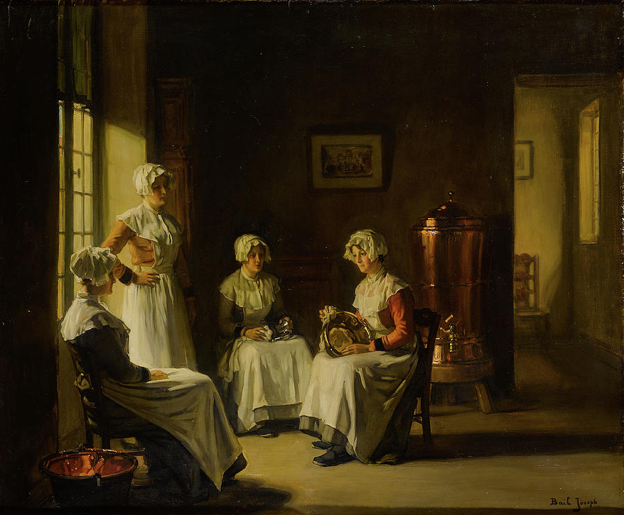 Joseph Bail French 1862 1921 An Interior with Women Polishing Copper ...