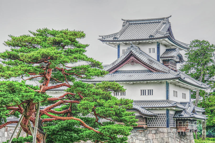 Kanazawa Castle Japan sketch in color Digital Art by Moritz Schwaeble - Fine Art America